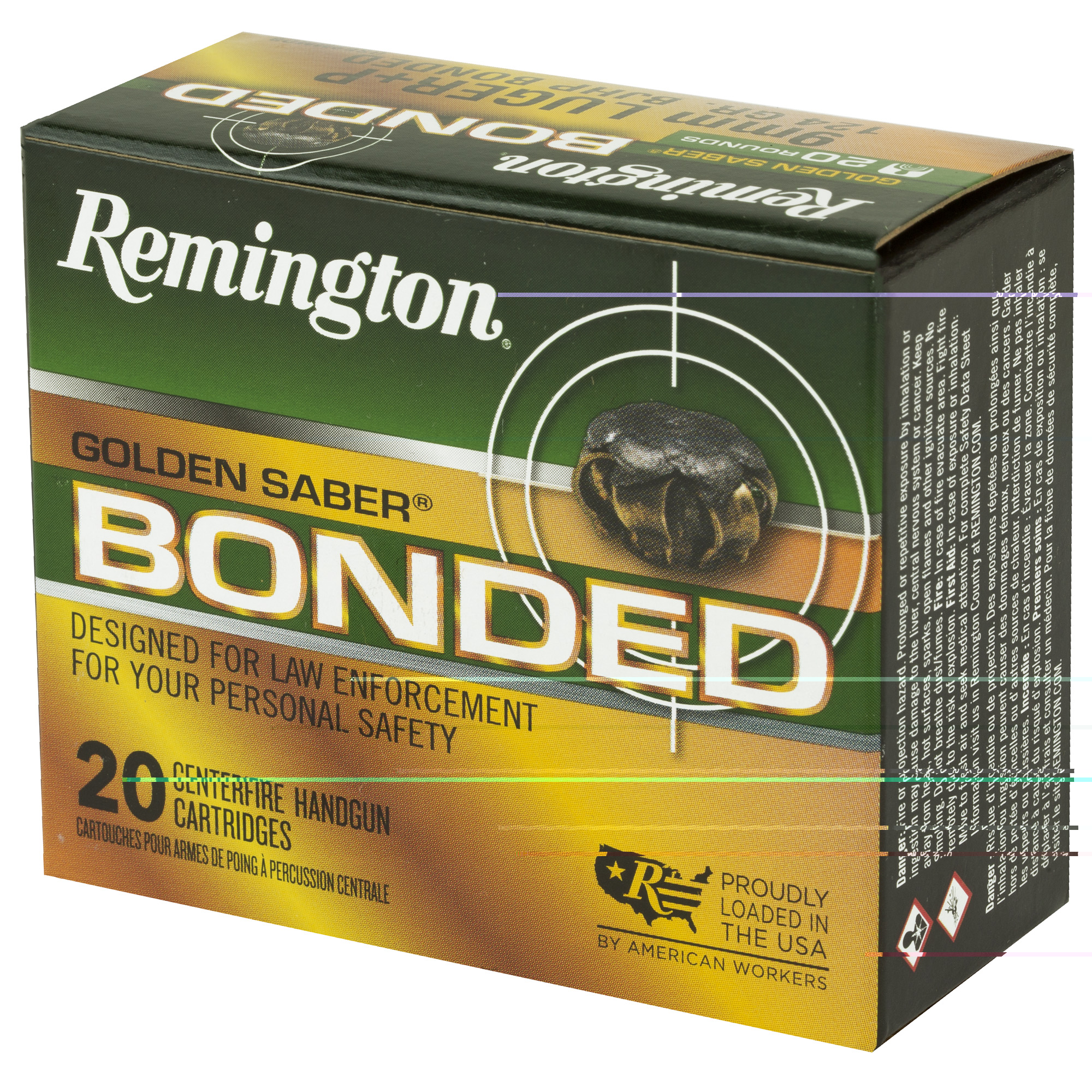 Remington Golden Saber 9mm Luger +P 124 gr Bonded Brass JHP 20 Per Box ...